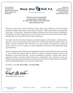 Welcome Letter | Jacksonville Personal Injury Lawyers Wood Atter & Wolf ...